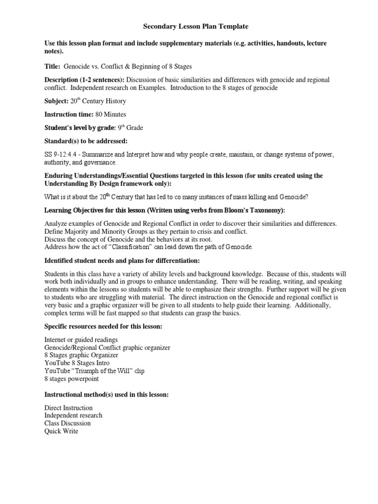 Genocide and Conflict Lesson Plan | PDF | Lesson Plan | Genocides
