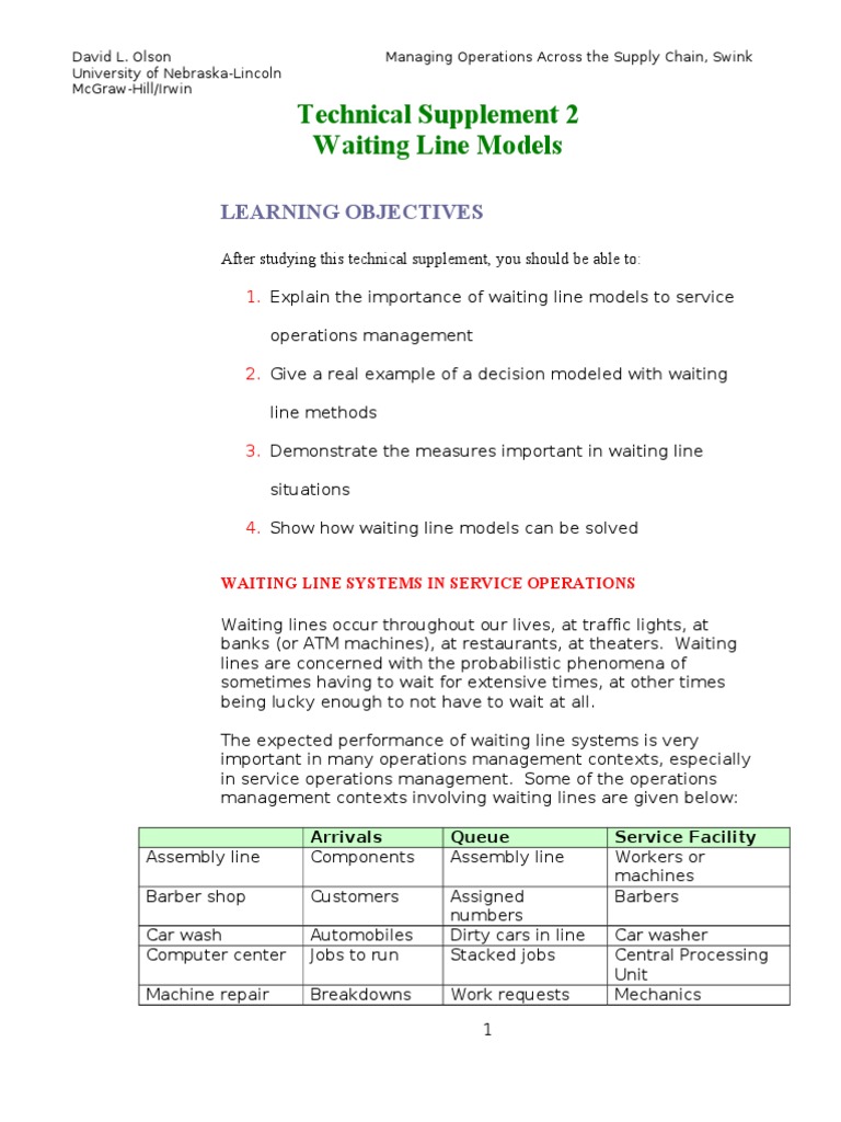 Waiting Line Models Explained for Operations Management | PDF | Markov ...