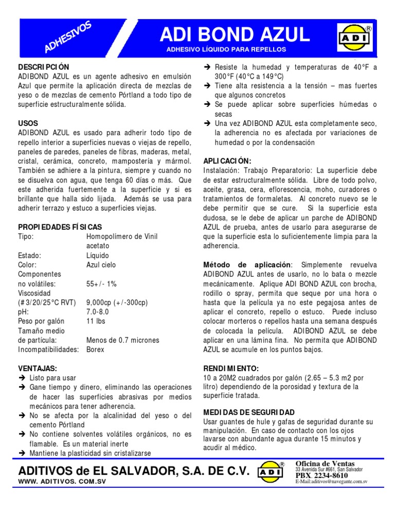 Adhesivos Adi Bond Azul1 PDF | PDF | Pintar | El hombre hace Materiales
