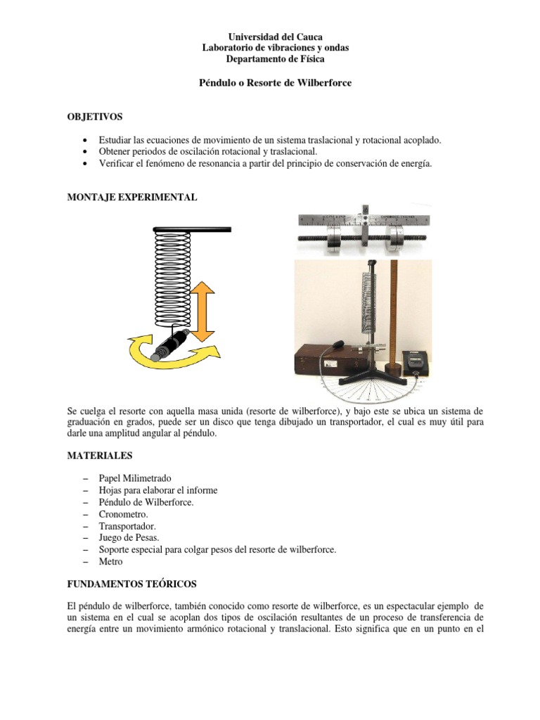 Estudio del Péndulo de Wilberforce | PDF | Movimiento (física) | Péndulo
