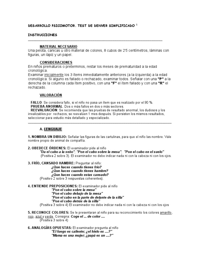 Test de Denver Simplificado 1 | PDF | Pie | Naturaleza