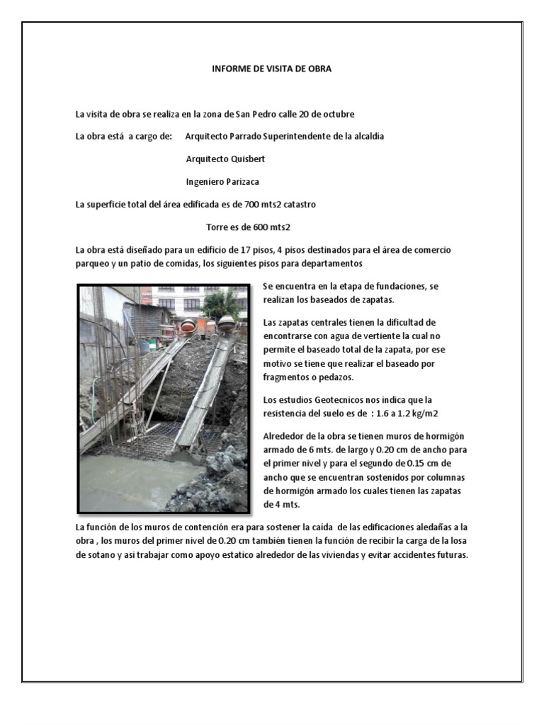 Informe de Visita de Obra | PDF