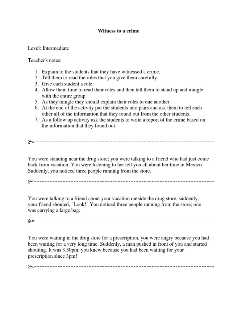 ESL Crime Role Play Activity | PDF | Self-Improvement
