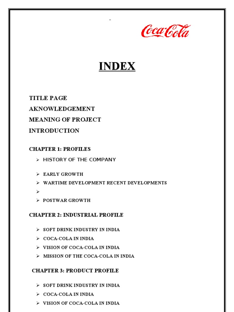 Project | PDF | Coca Cola | The Coca Cola Company