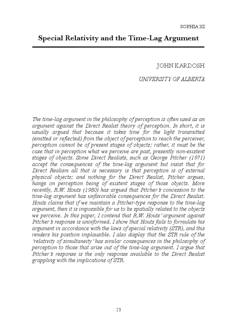 Time-Lag Argument in Direct Realism | PDF | Philosophical Realism ...