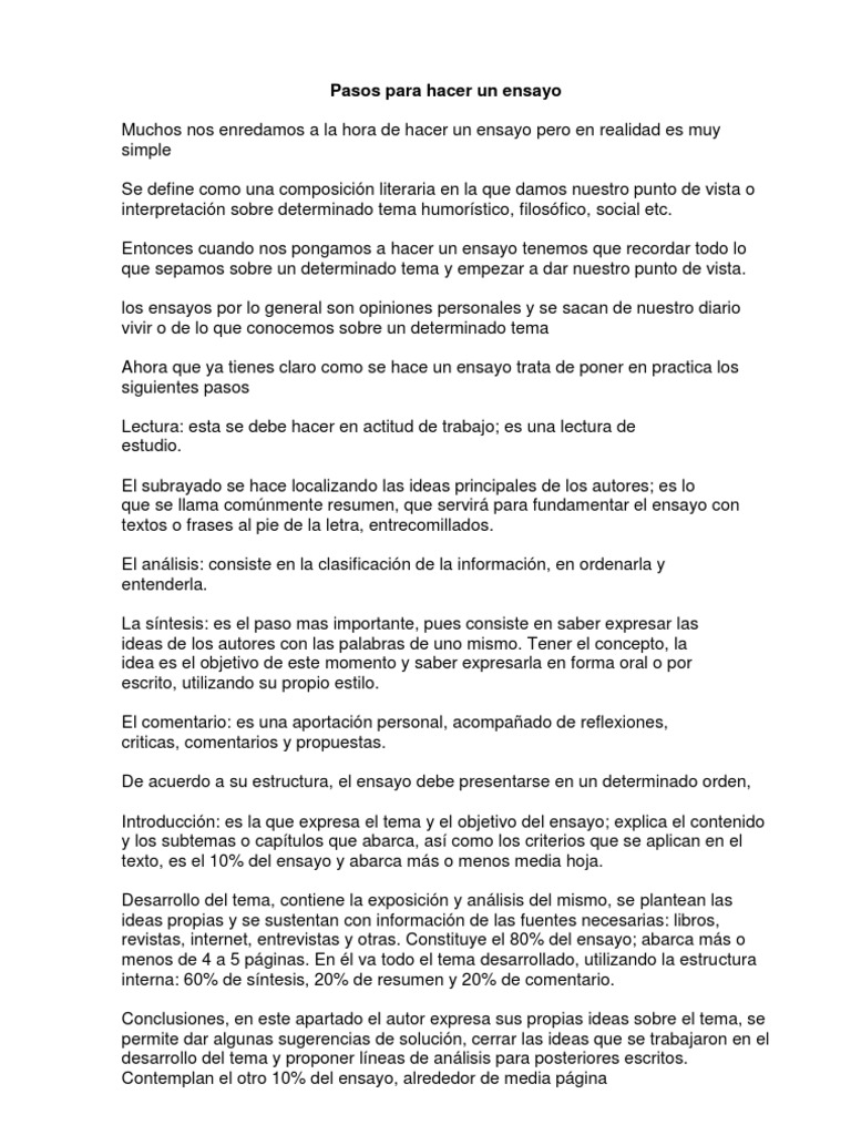 Pasos para Hacer Un Ensayo | PDF | Ensayos | Ciencia cognitiva