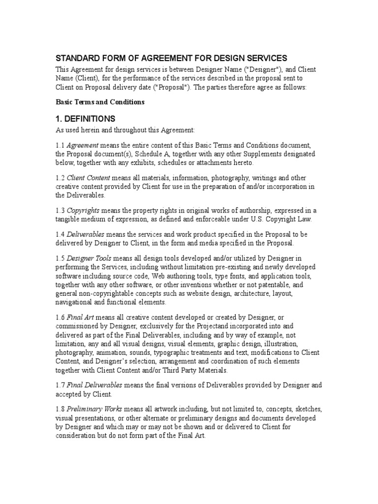 Standard Master Agreement For Design Services | PDF | Indemnity ...