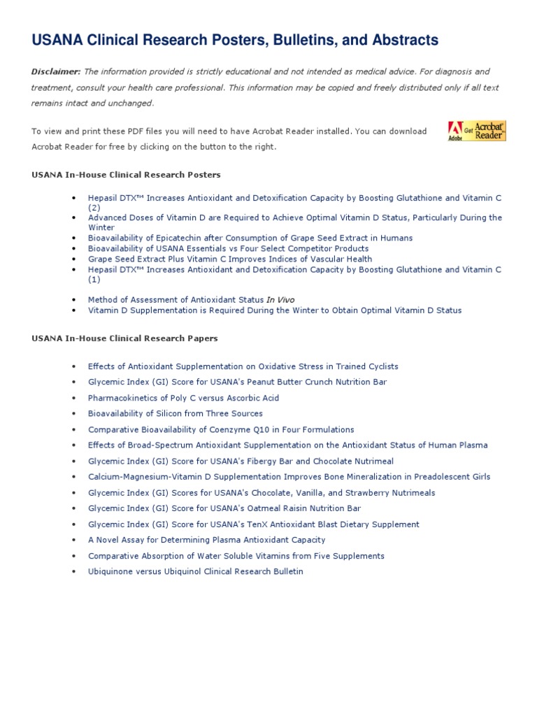 USANA Clinical Research Posters, Bulletins and Abstracts | PDF ...