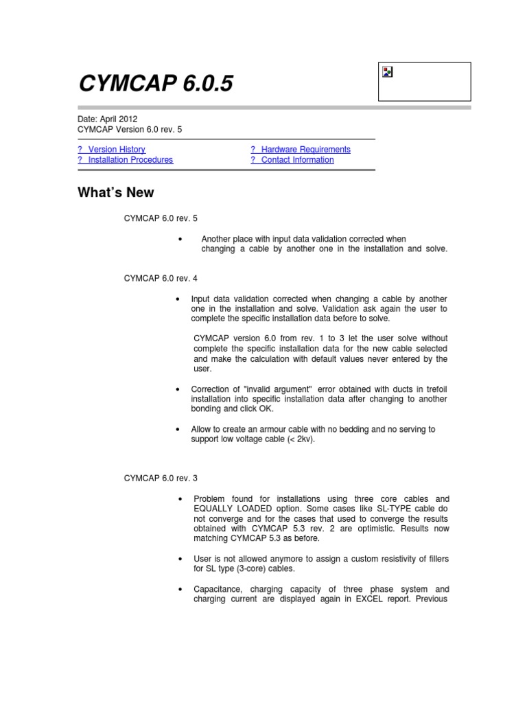 Cymcap 6.0.5 | PDF | Cable | Microsoft Excel