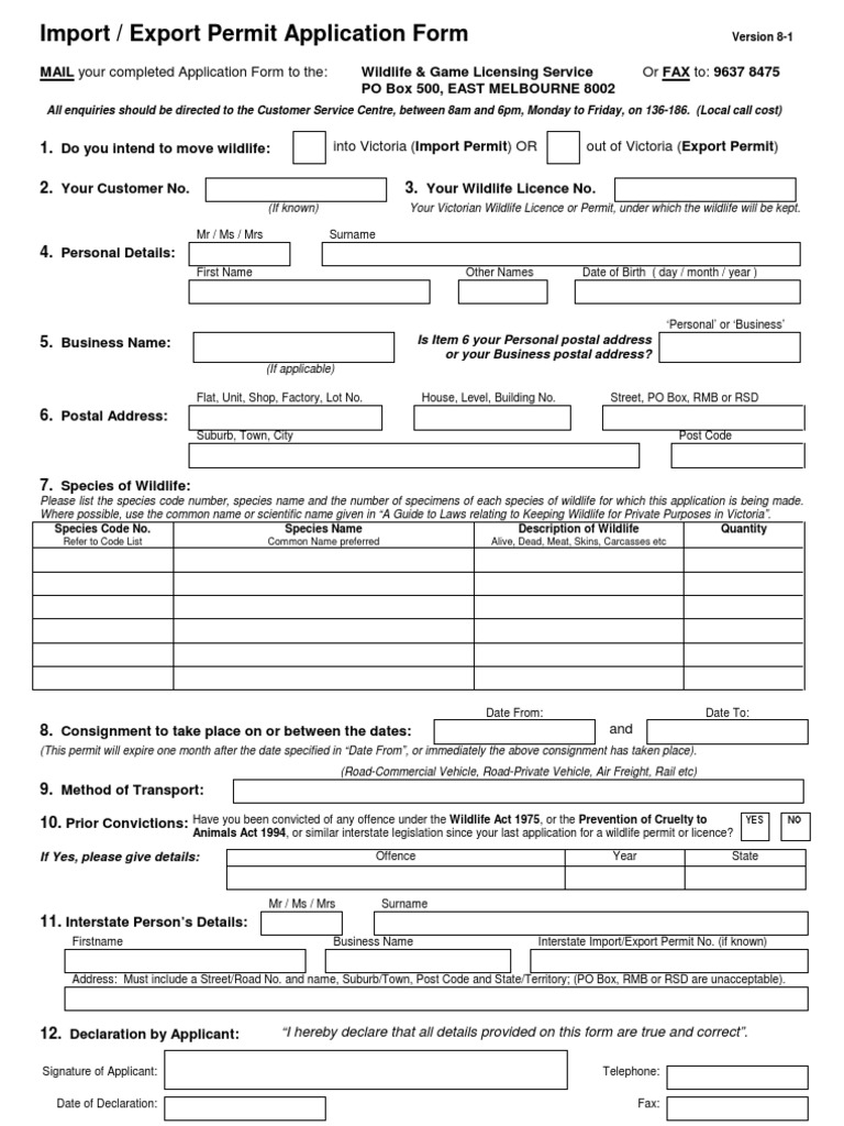 Wildlife Import/Export Permit Application | PDF | Address (Geography) | Post Office Box