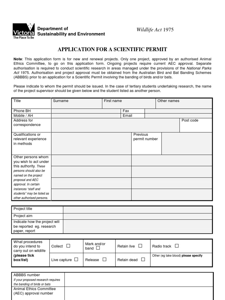 Application For Wildlife Permit Research | PDF | Government Information ...