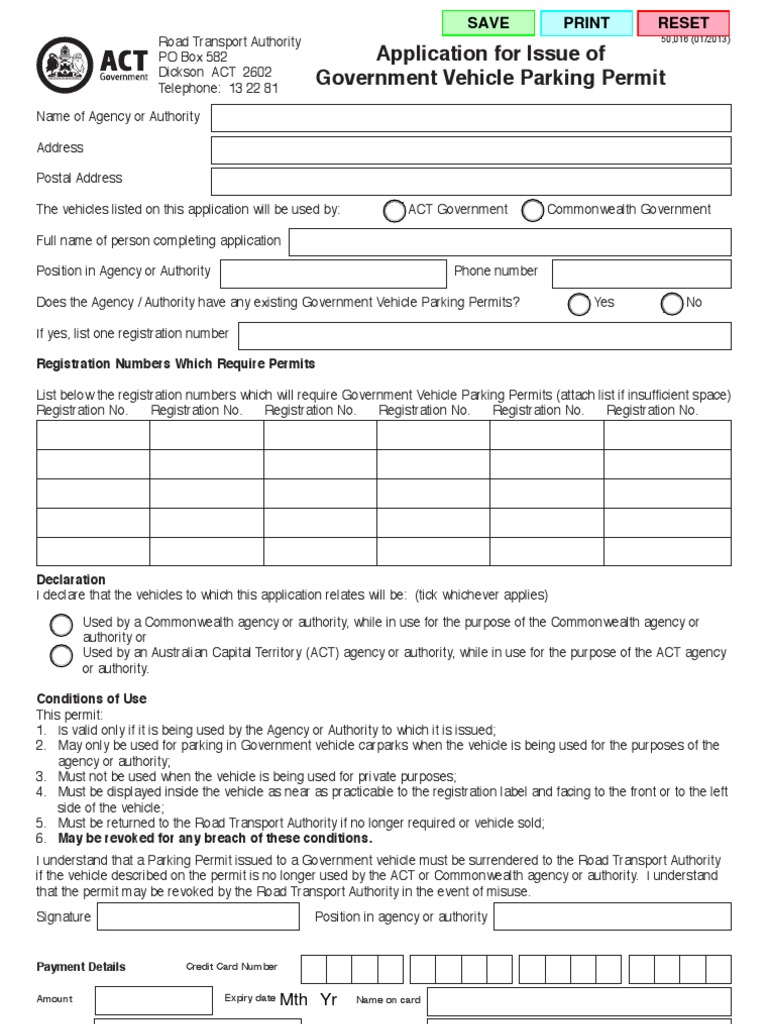 Government Vehicle Parking Permit Application | PDF