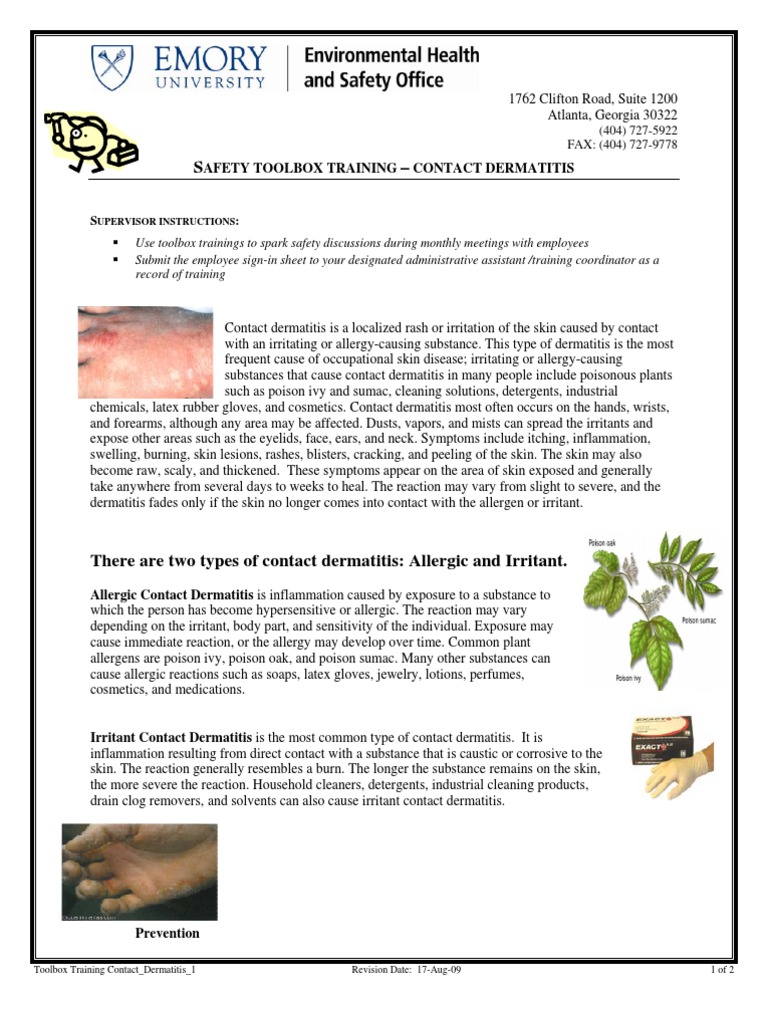 Afety Toolbox Training Contact Dermatitis | PDF | Dermatitis | Allergy