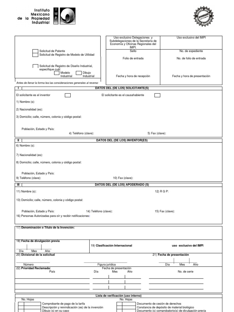 Formato Inscripcion de Patente | Patentes | Derecho y economía
