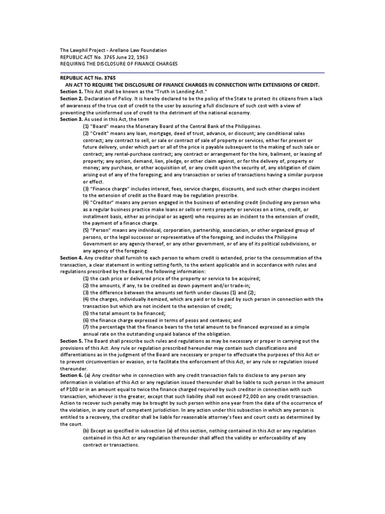 Ra 3765 | PDF | Credit (Finance) | Loans