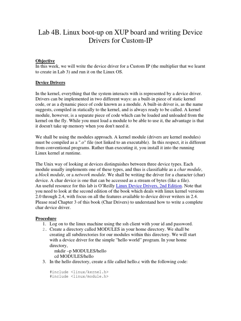 Linux Device Driver Lab4part B Pdf Kernel Operating System Device Driver