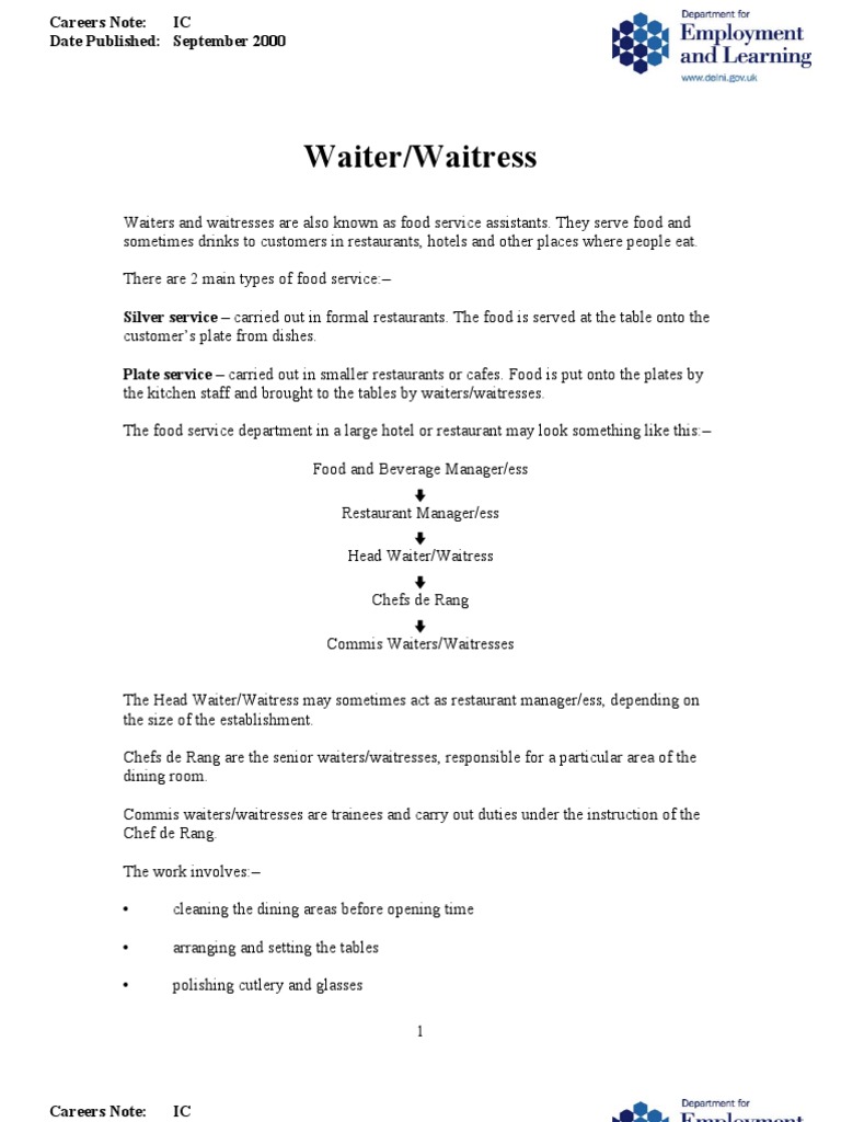 Waiter and Waitress | PDF | Waiting Staff | Restaurants