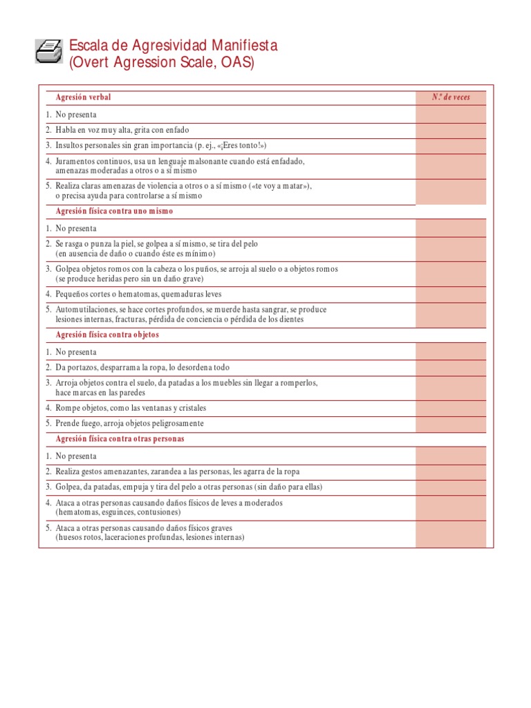 Escala de Agresividad Manifiesta (Overt Agression Scale, OAS) | PDF