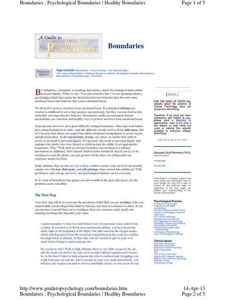 Psychology - Psychological Boundaries | PDF | Psychotherapy | Child Abuse