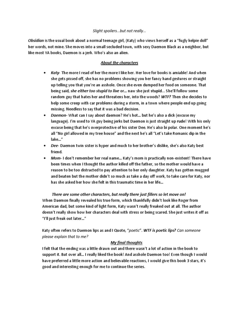 YA Book Review: Obsidian by Jennifer L. Armentrout | PDF | Leisure