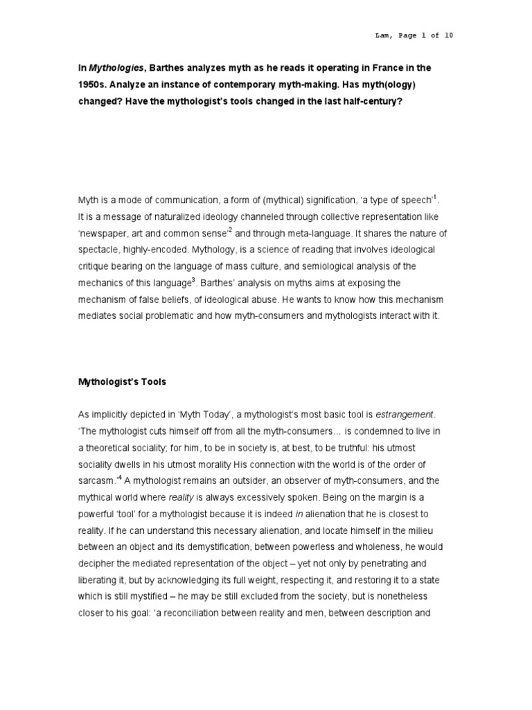 Barthes Myth Today' | Download Free PDF | Mythology | Ideologies