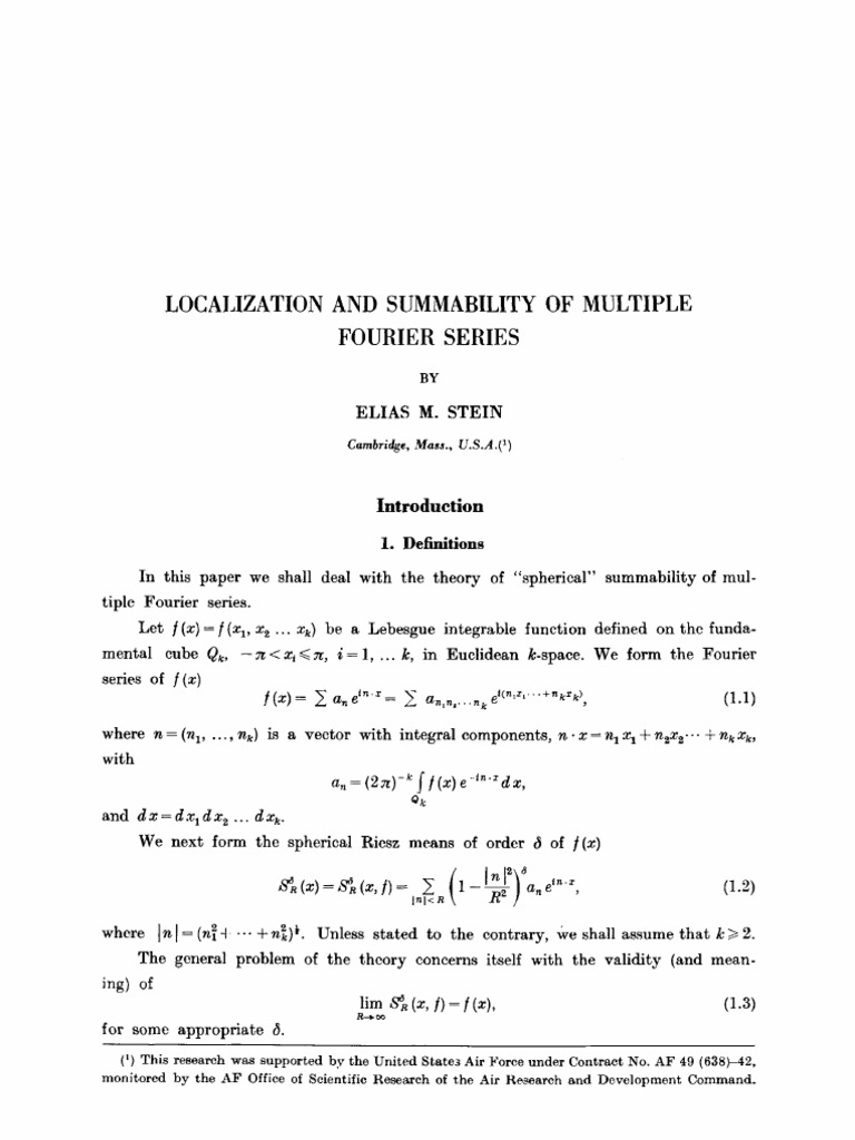 Elias M. Stein - Localization and Summability of Multiple Fourier Series | PDF | Series ...