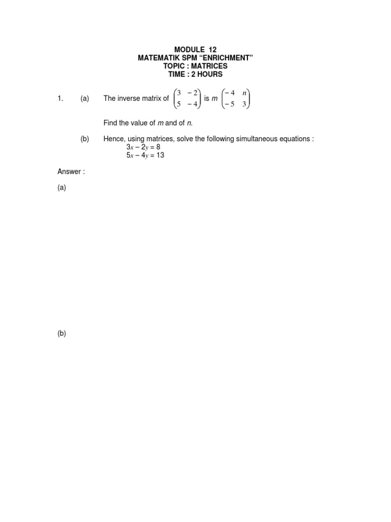 (A) The Inverse Matrix of Ism: Matematik SPM "Enrichment" Topic ...
