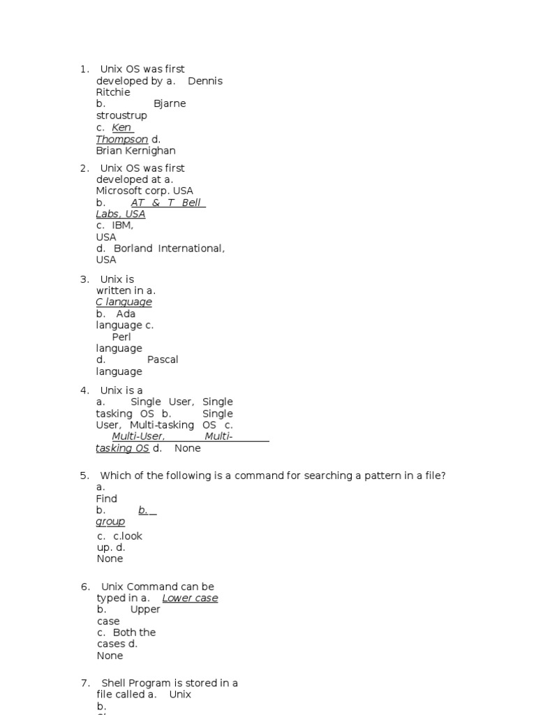 Unix MCQ | PDF | Booting | Unix