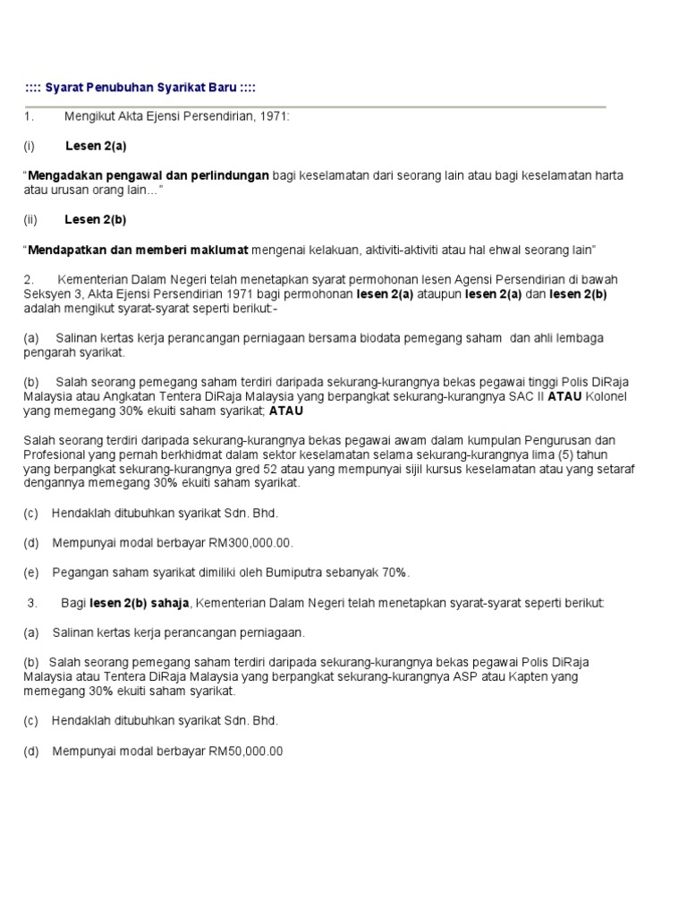Syarat Penubuhan Syarikat Baru | PDF