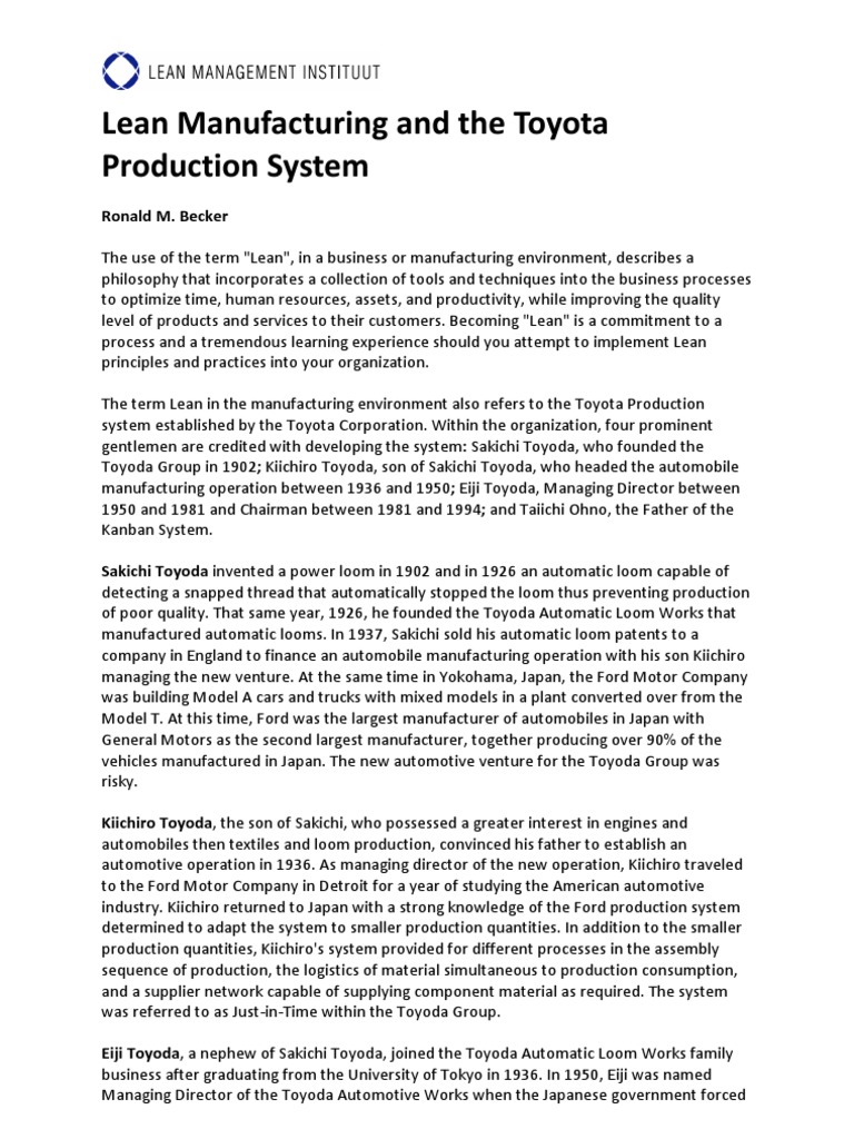 Toyota's Lean Manufacturing Evolution | PDF | Toyota | Operations ...