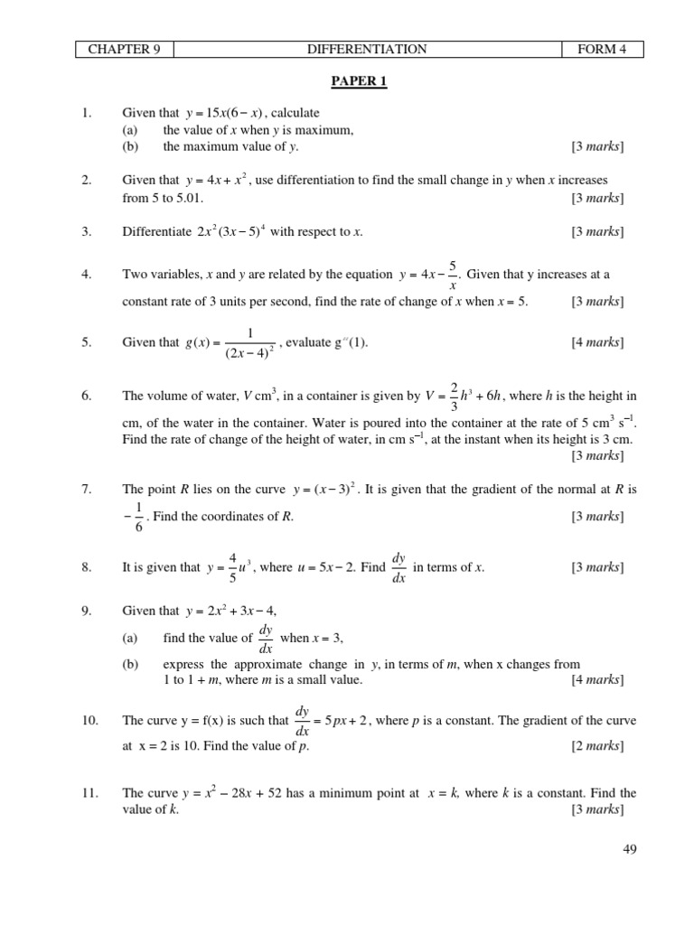 Form 4 Add Math Differentiation | PDF | Derivative | Tangent