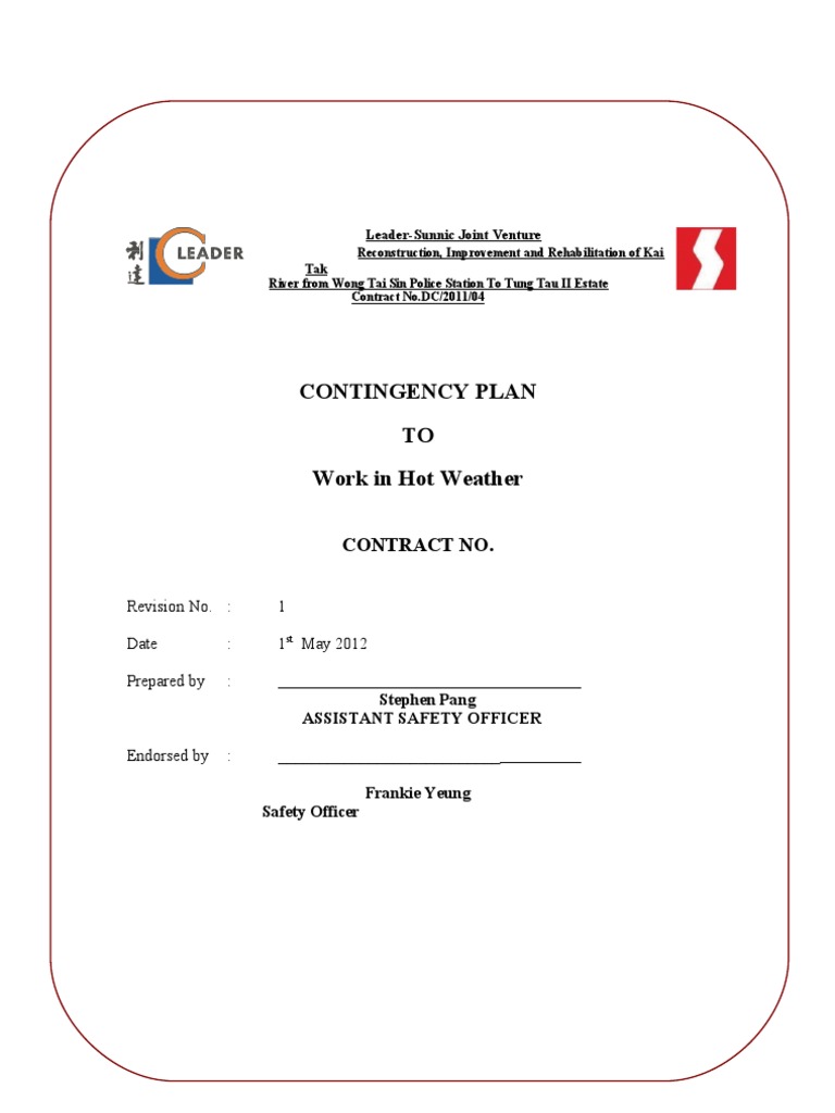 Hot Weather Contingency Plan | PDF | Hyperthermia | Occupational Safety ...