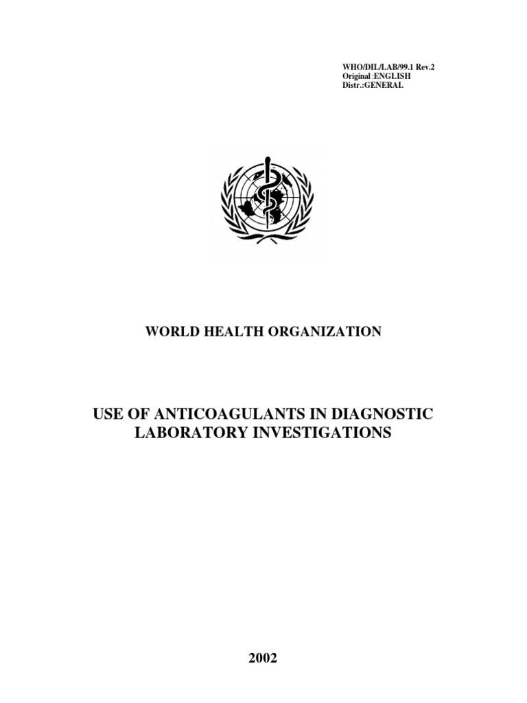 WHO Use of Anticoagulants and Stability of Samples PDF | PDF | Blood ...