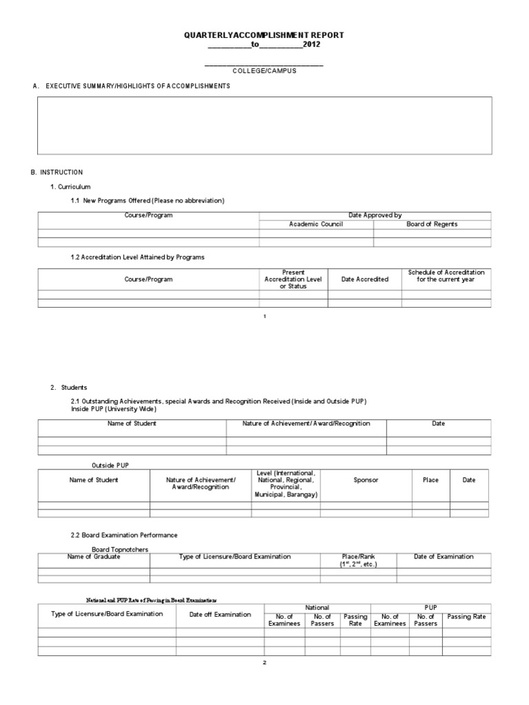 Pup Accomplishment Report Form 2012a | Academic Degree | Graduate School