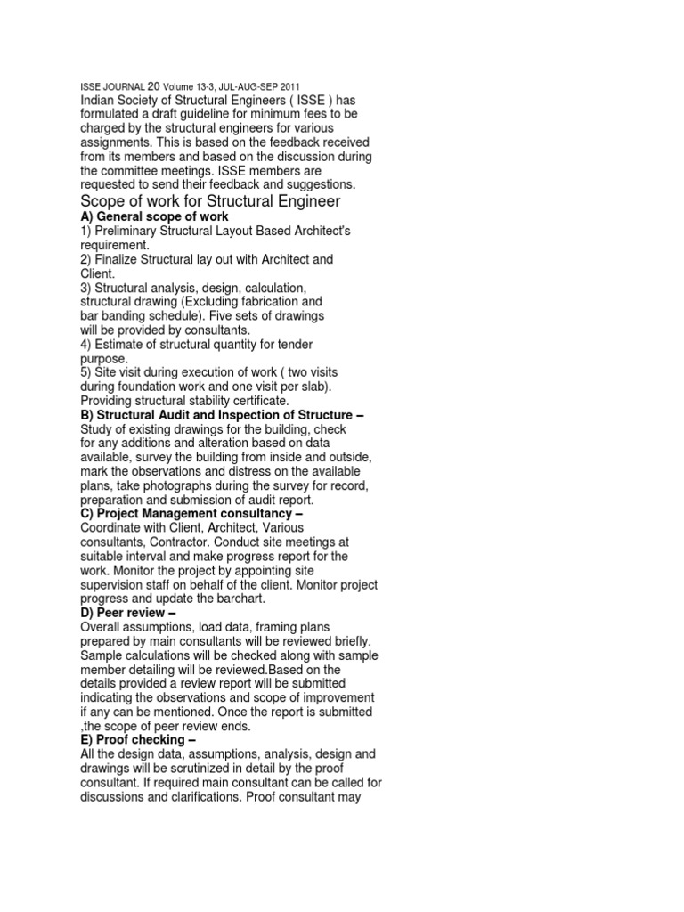 Scope of Work For Structural Engineer | PDF | Architect | Consultant
