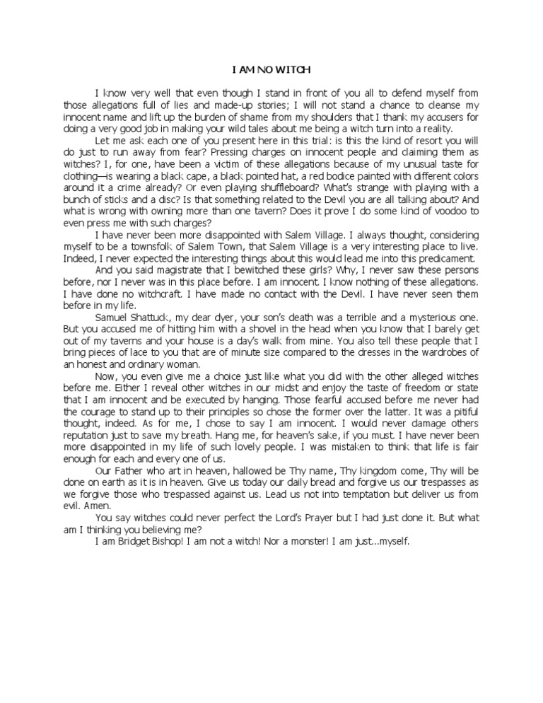 Sample Character Interpretation Piece - Bridget Bishop | PDF | Lord's ...