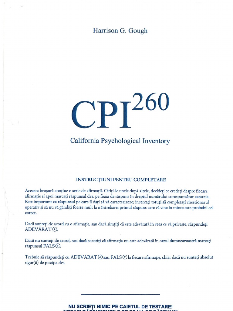 Chestionar CPI 260 | PDF