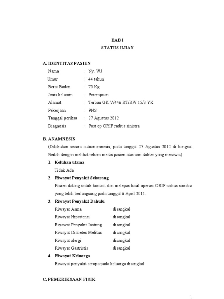 Pasca Operasi ORIF Radius Sinistra | PDF | Pengembangan Diri ...