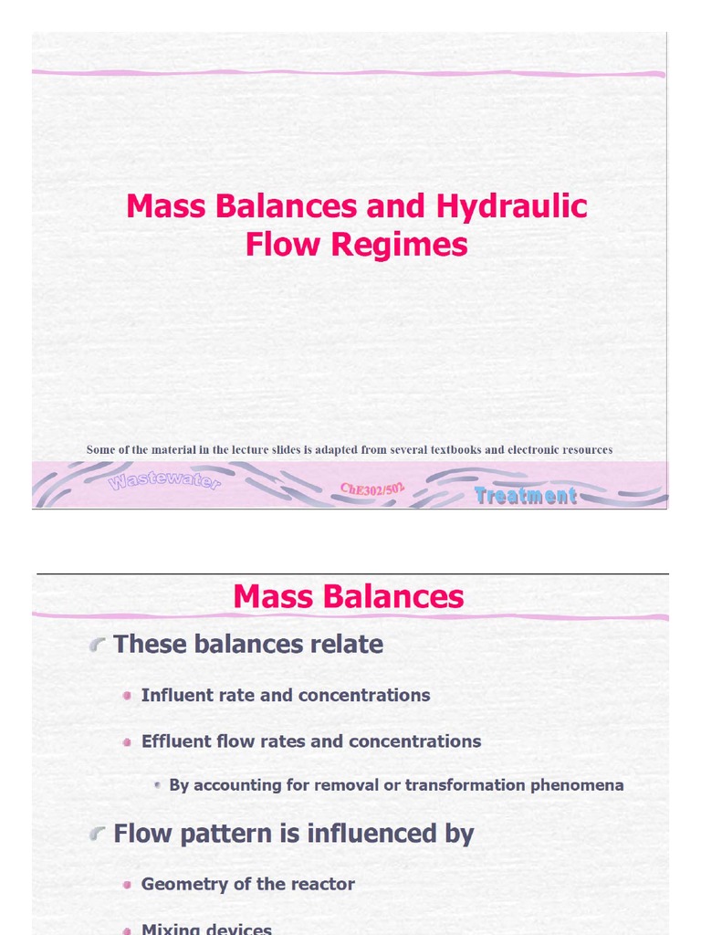 Mass Balances & Flow Regimes PDF | PDF | Sewage Treatment | Sanitary Sewer