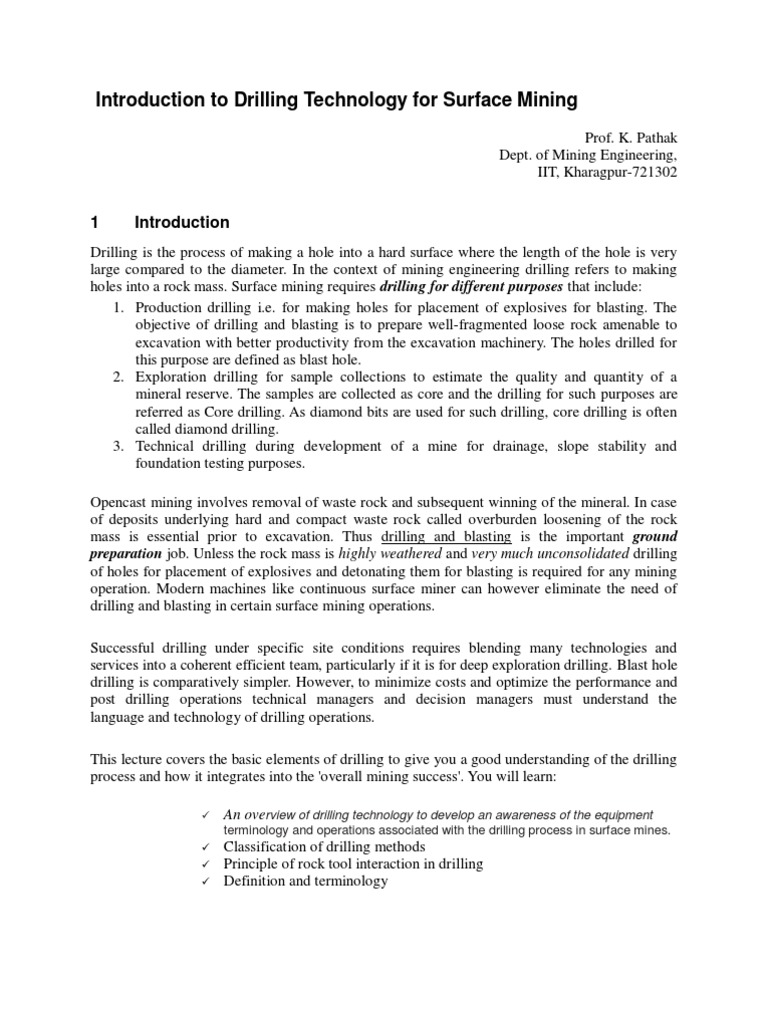 Introduction To Drilling Technology | PDF | Drilling | Drill