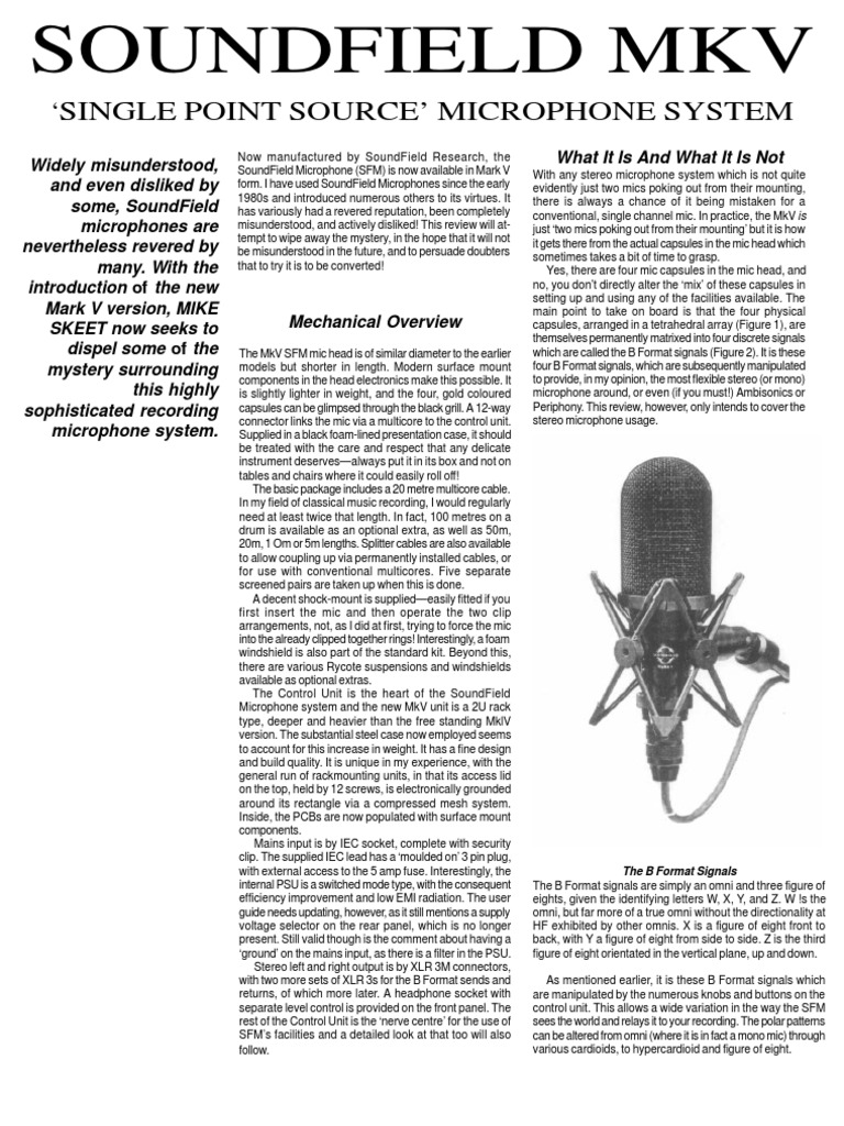 Soundfield MKV: Single Point Source' Microphone System | PDF ...