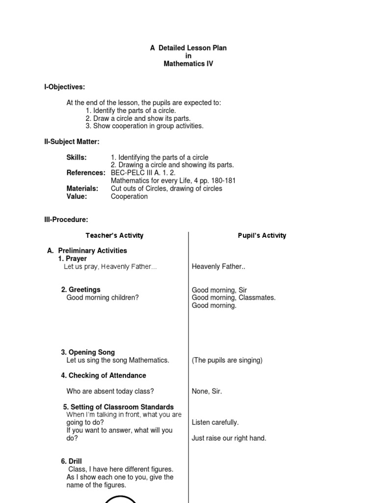 A Detailed Lesson Plan | PDF | Circle | Rectangle