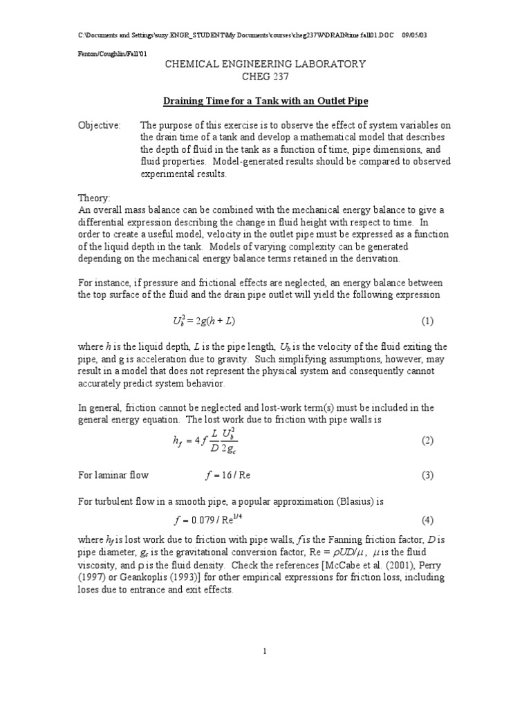 Drain Time of Tank | PDF | Experiment | Fluid Dynamics