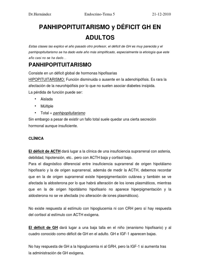 Panhipopituitarismo | PDF | Hormona adrenocorticotrópica | Glándula ...