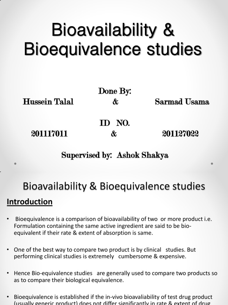 Bioavailability & Bioequivalence Studies | PDF | Bioavailability | Pharmacokinetics
