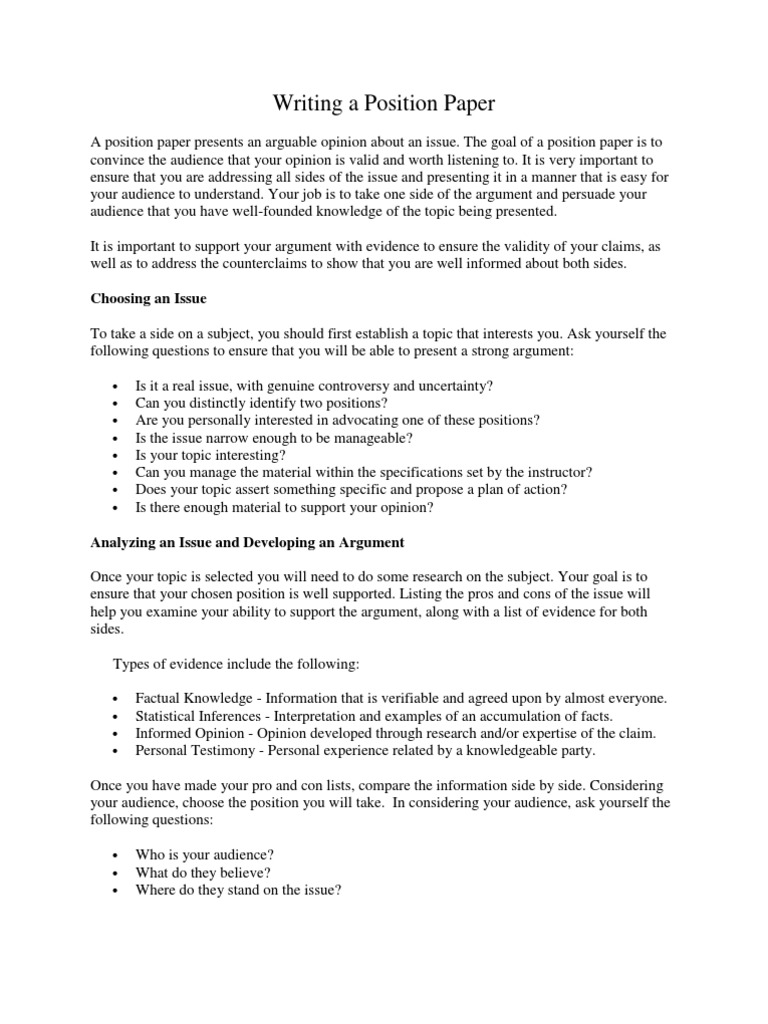 Writing A Position Paper | PDF | Argument | Evidence