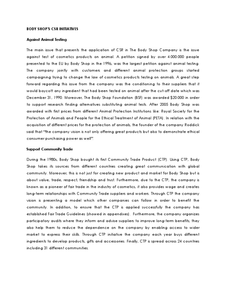 Body Shop | PDF | Stakeholder (Corporate) | Corporate Social Responsibility