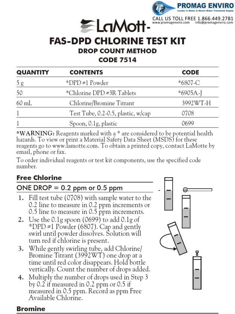 Chlorine Test Kit Instructions | PDF