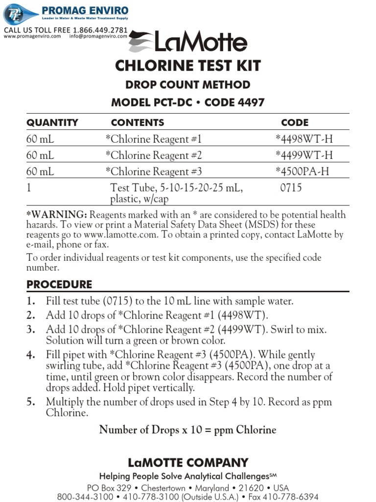LaMotte 4497-DR Chlorine PCT-DR Direct Reading Titrator Kit ...