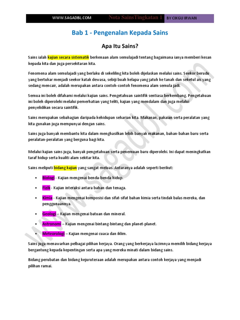 Nota Ringkas Sains Ting 1 Pdf
